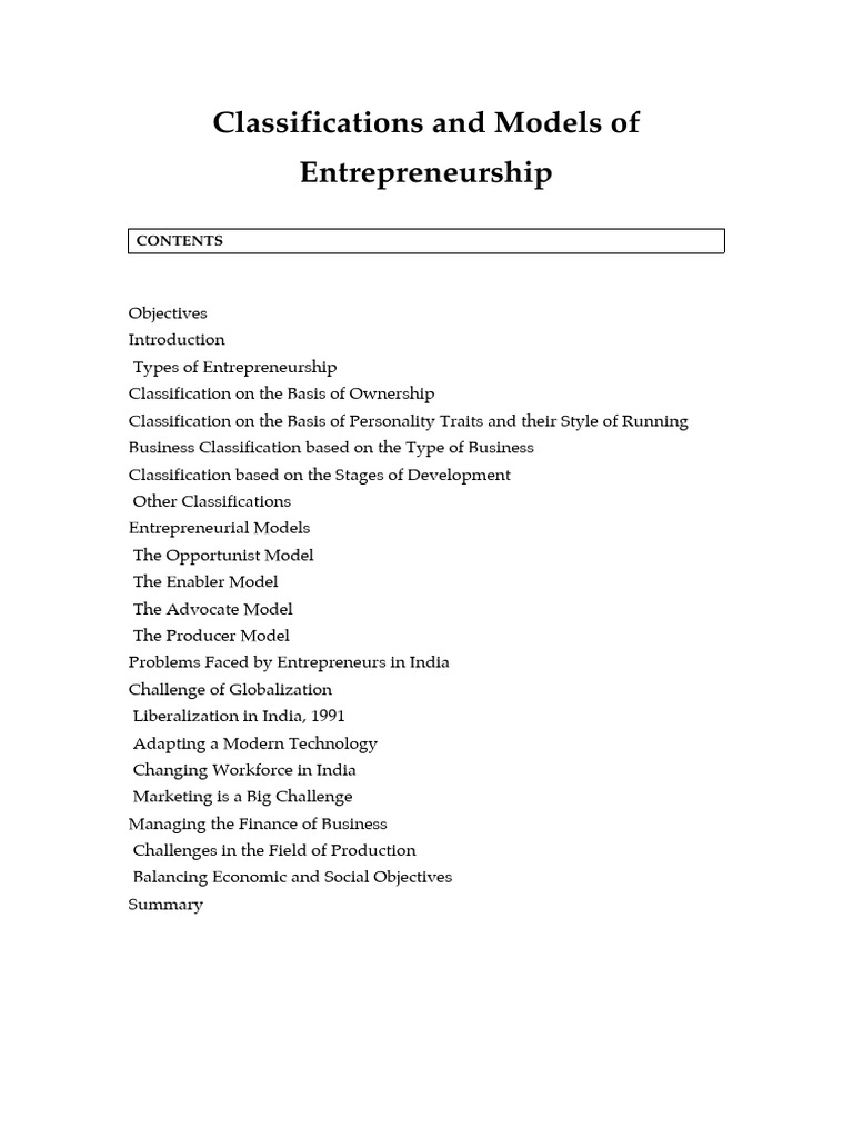 Classifications and Models of Entrepreneurship EDP | PDF | Entrepreneurship | Innovation