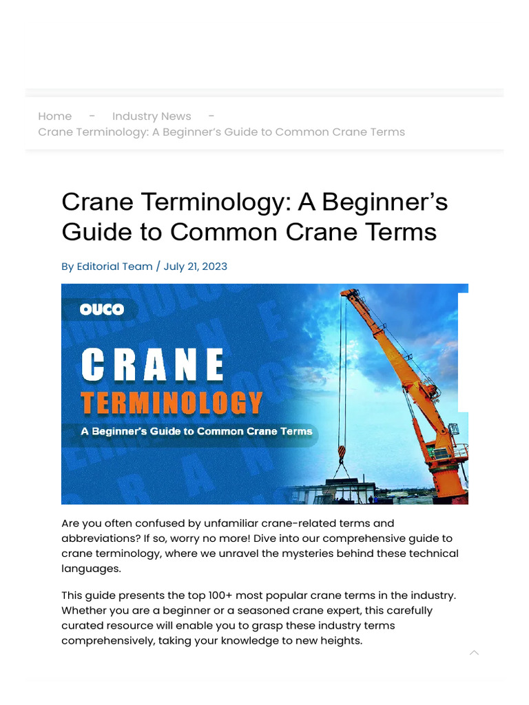 Crane Terms for Beginners | PDF | Crane (Machine)