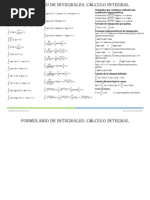 Formulario De Integrales Tablas De Integrales