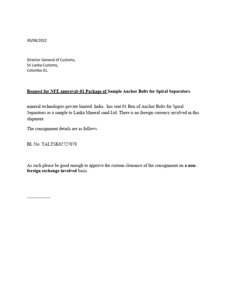NFE Approval Request for Sample Shipment | PDF