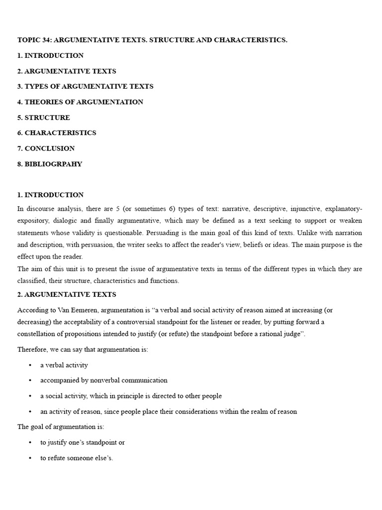 Topic 34 Argumentative Texts. | PDF | Argument | Theory