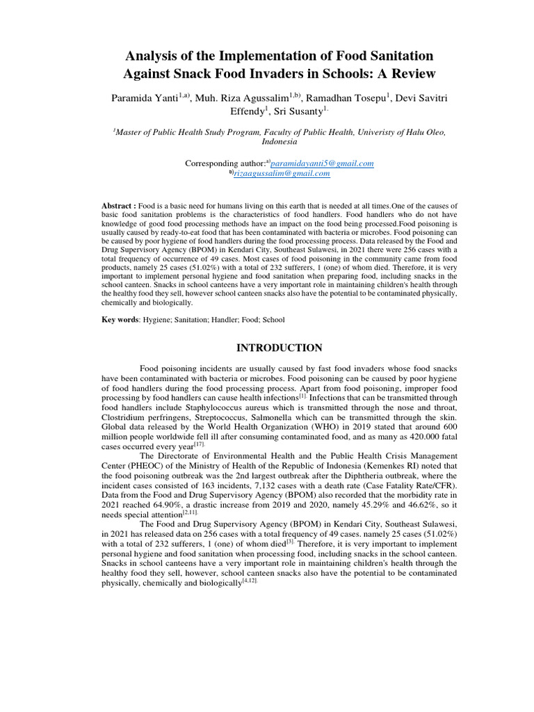 Analysis of The Implementation of Food Sanitation Against Snack Food ...