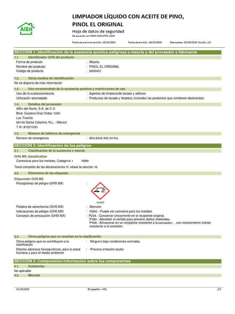 HDS Pinol | PDF | Agua | Toxicidad