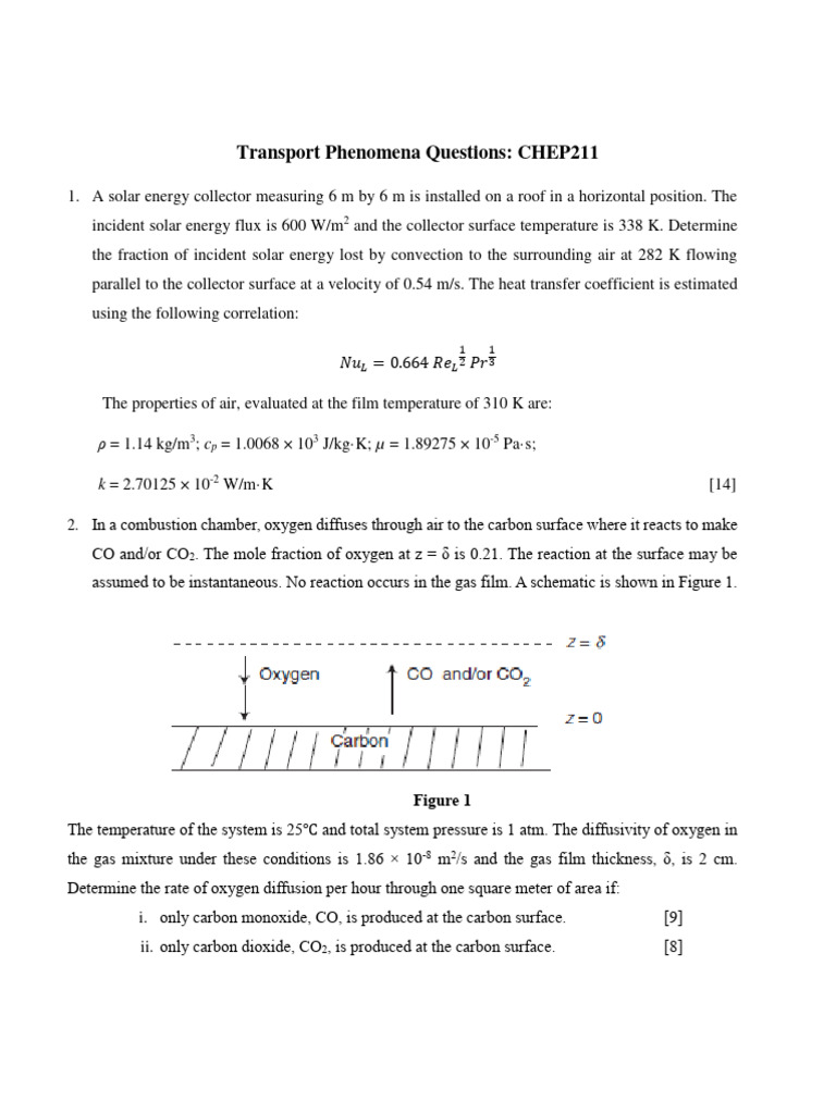Transport Phenomena Questions September 2023 | PDF | Heat Transfer ...