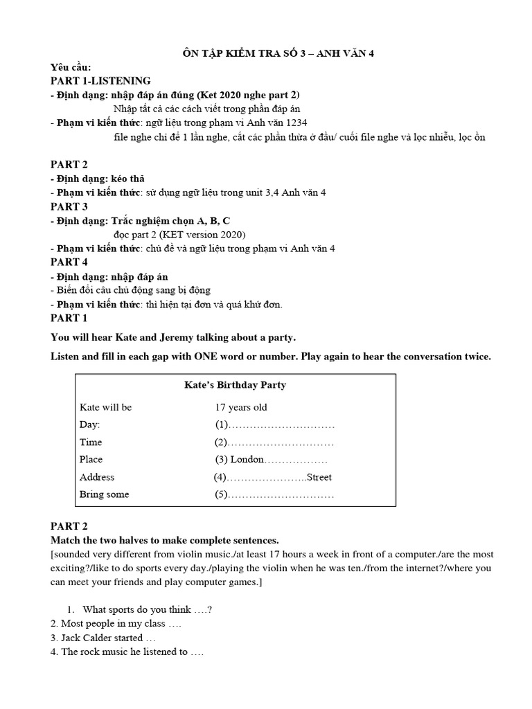 ÔN TẬP KIỂM TRA SỐ 3 - AV4 | PDF