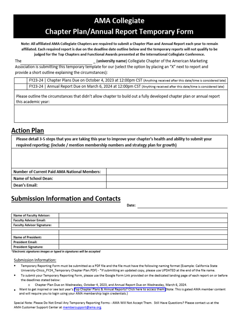 Chapter Plan and Annual Report - Late Temporary Reporting - Form | PDF ...