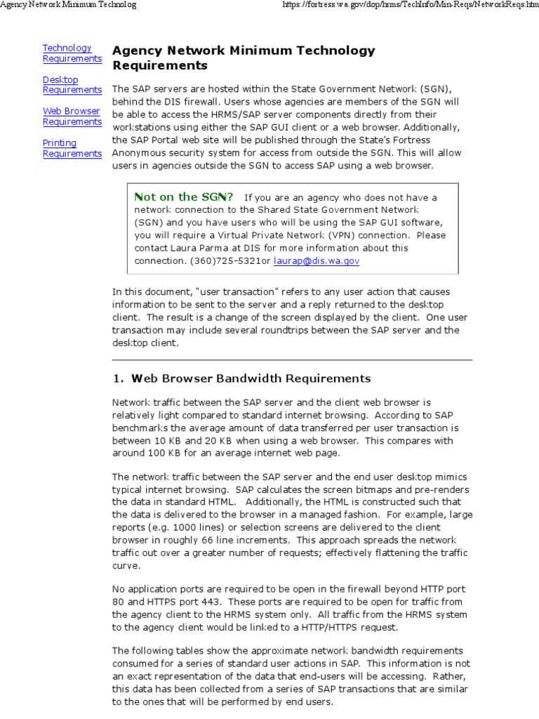 SAP Bandwidth Requirements | PDF | World Wide Web | Internet & Web