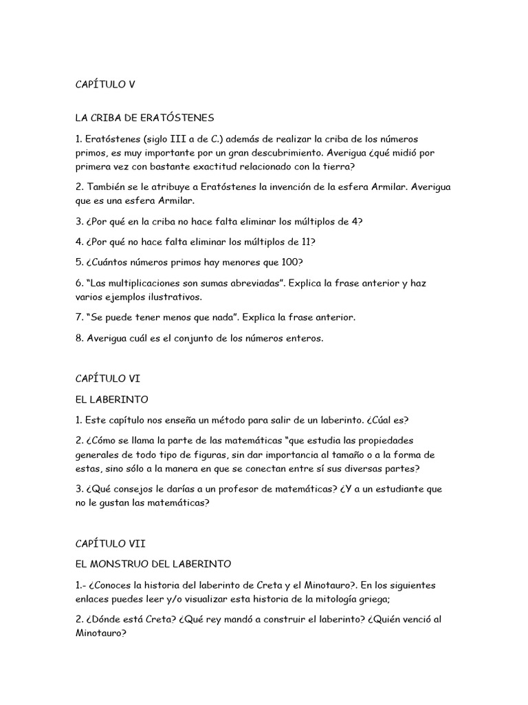 Ficha 2. Capítulos V Al Ix | PDF | Multiplicación | Minotauro