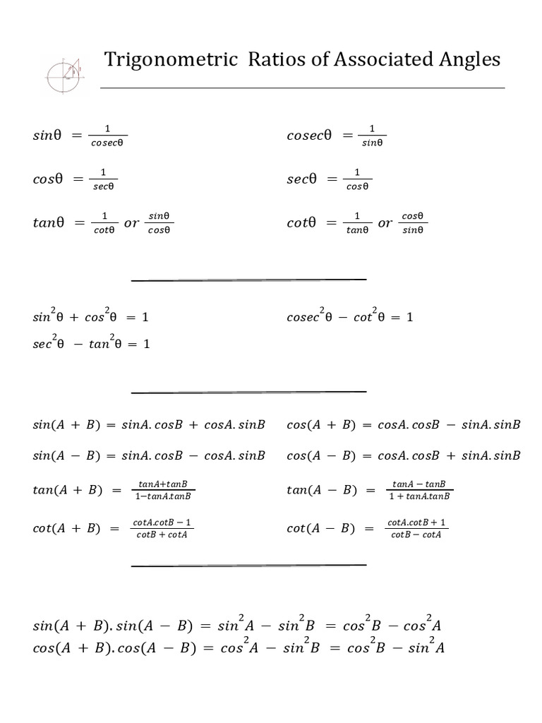 Trigonometric Ratios of Associated Angles - Note | PDF | Elementary ...