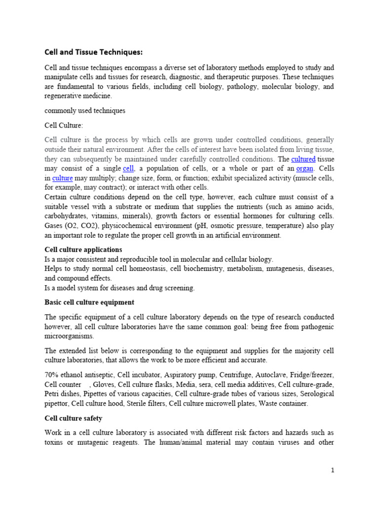 Cell and Tissue Techniques BCH 405 NOTE | PDF | Immunohistochemistry ...