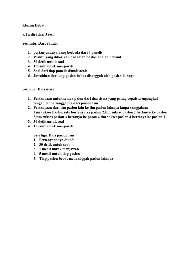Aturan Debat Pemilihan OSIS 2023/2024 | PDF