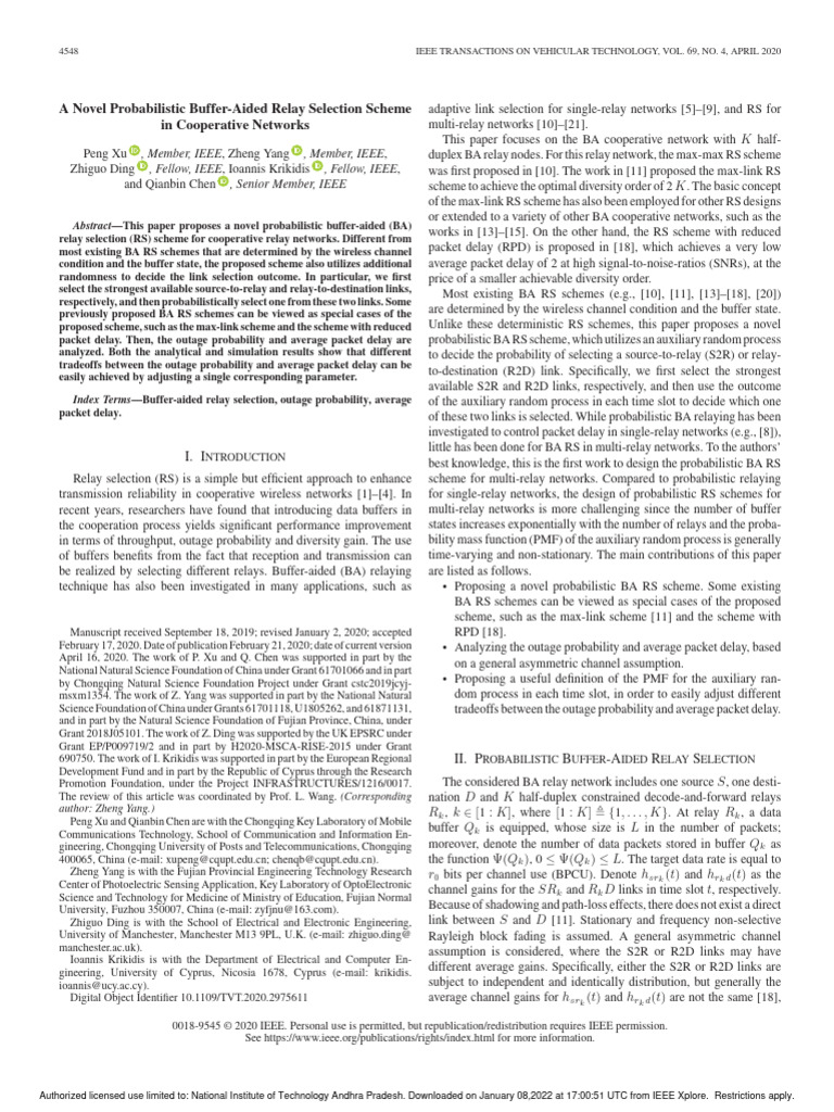 A Novel Probabilistic Buffer-Aided Relay Selection Scheme in Cooperative Networks | PDF ...