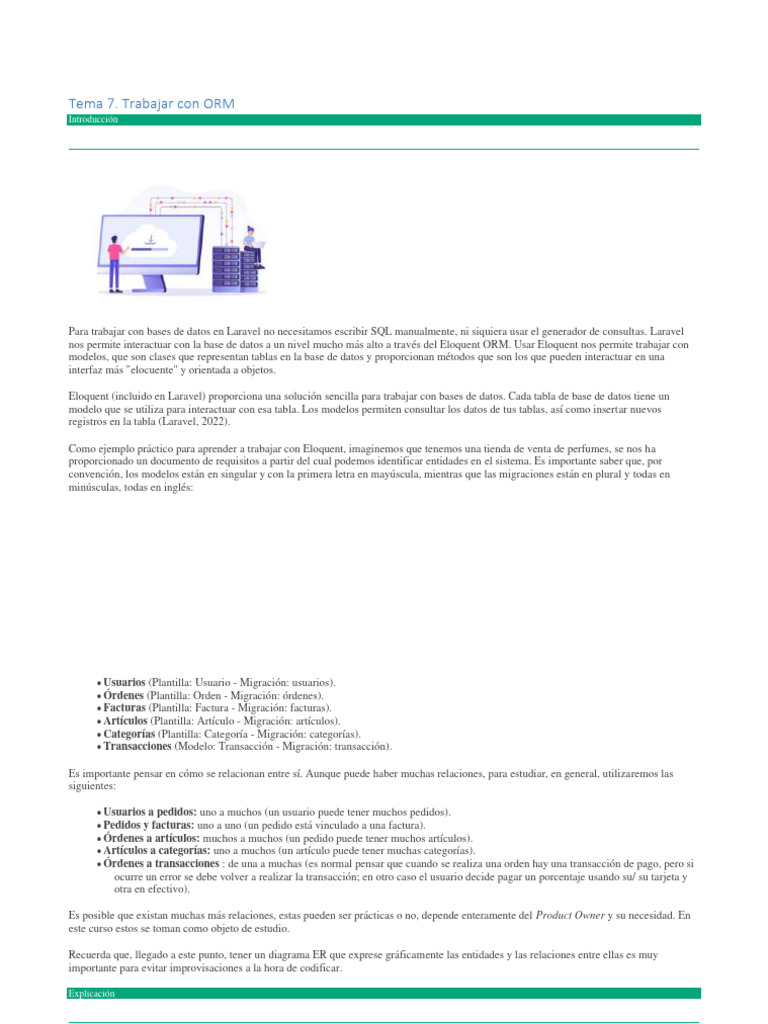 ORM en Laravel: Guía para Eloquent | PDF | Bases de datos | Gestión de datos