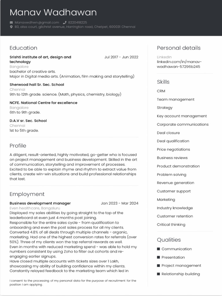 Resume - Manav | PDF