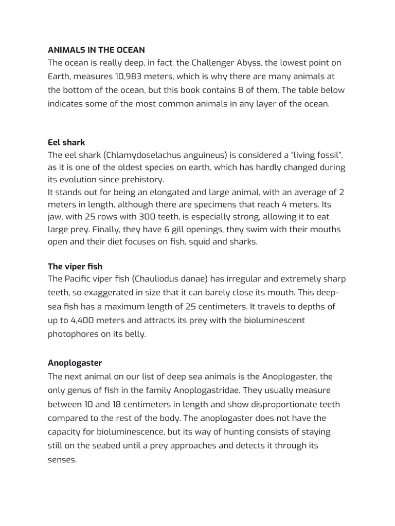 Animals in The Deep of The Ocean | PDF | Fish