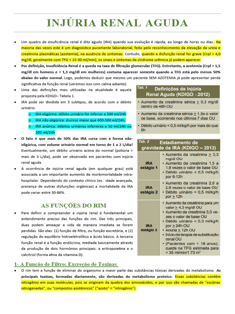 Injúria Renal Aguda | PDF | Creatinina | Rim