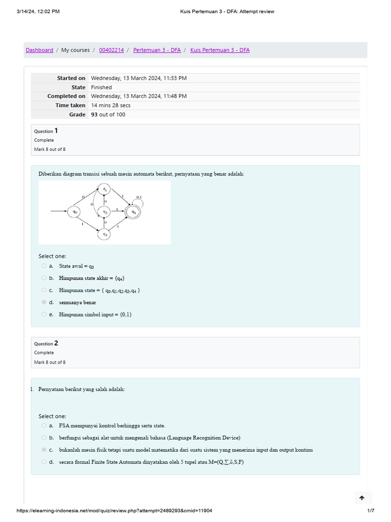 Kuis Pertemuan 3 TBO - DFA - Attempt Review | PDF