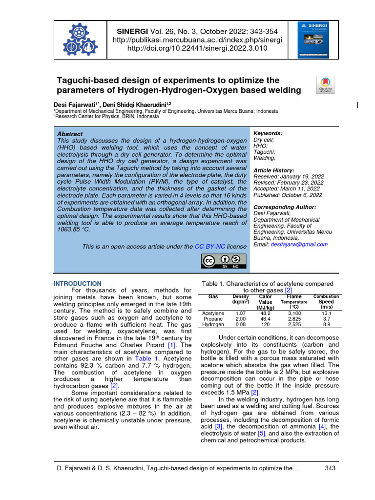 Taguchi Based Design of Experiments To o 325c85ed | PDF | Hydrogen ...