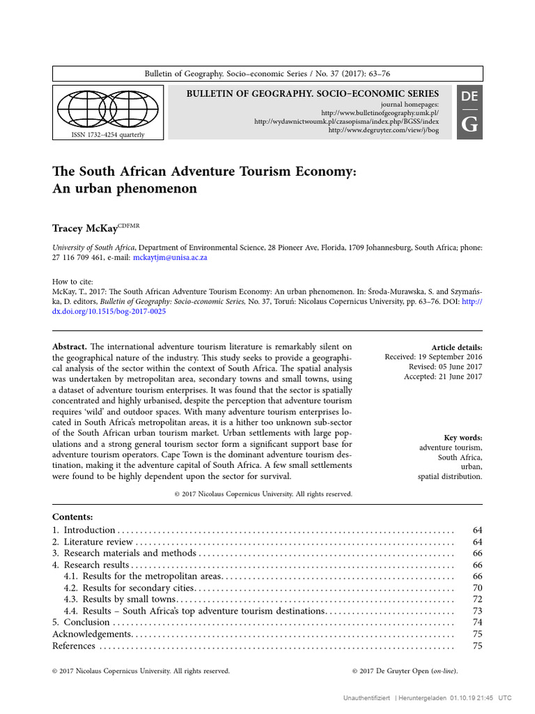 South Africa's Urban Adventure Tourism | PDF | Tourism | Cape Town