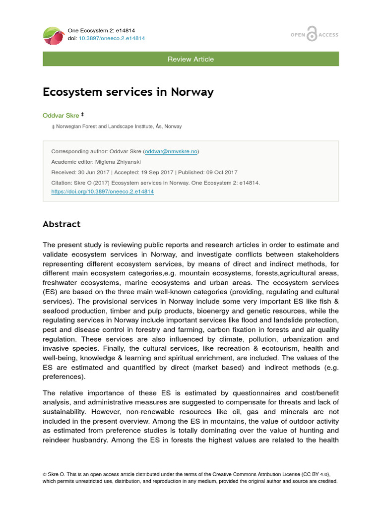Ecosystem Services in Norway | PDF | Norway | Agriculture