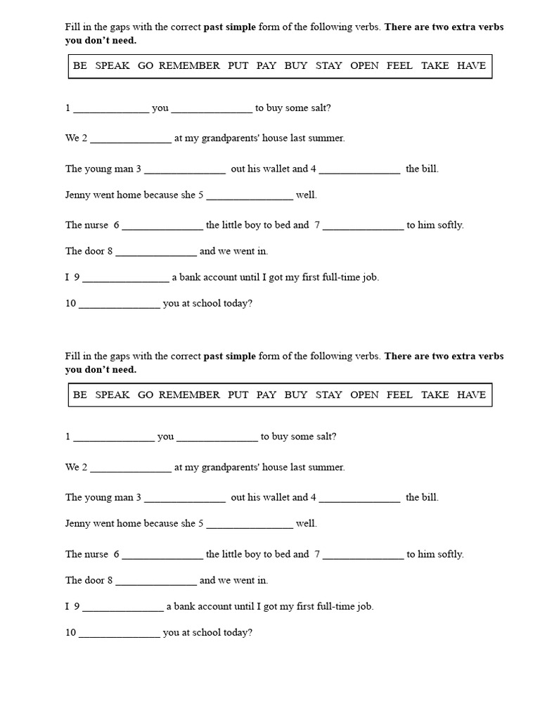 Past Simple - Fill in The Gaps 1 | PDF