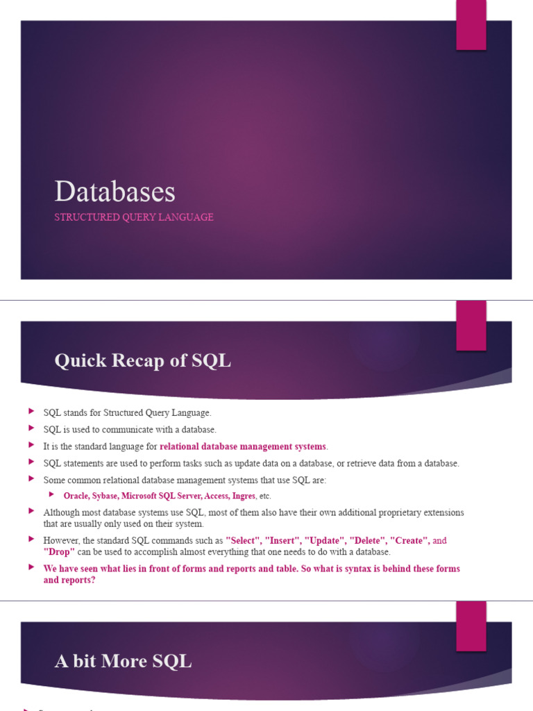 Structured Query Language - Lecture 10 | PDF | Sql | Relational Database Structured Query Language - Lecture 10 | PDF | Sql | Relational Database