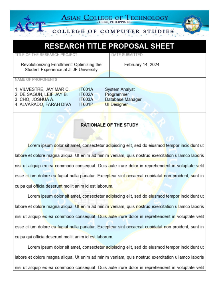 Research Title Proposal Sheet | PDF