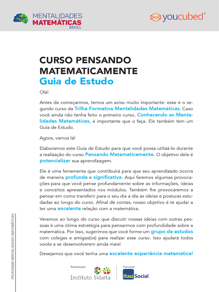 1 04 DC Pensando Matematicamente Guia de Estudos | PDF | Matemática | Aprendizado