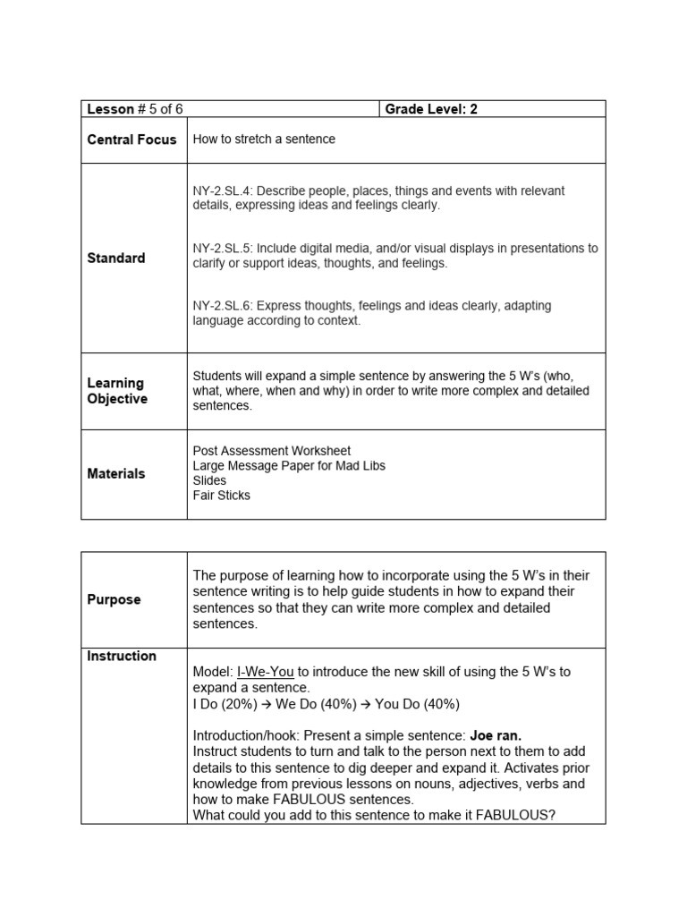 Expanding Sentences with 5 W's | PDF | Human Communication | Learning