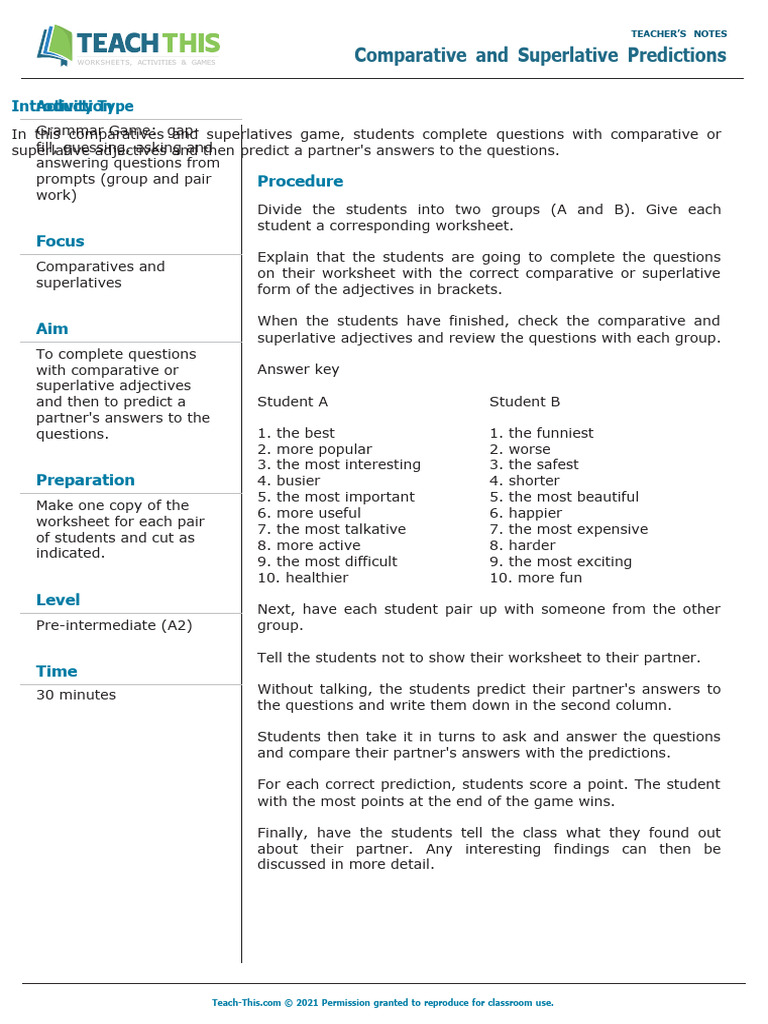 Comparative and Superlative Predictions | PDF