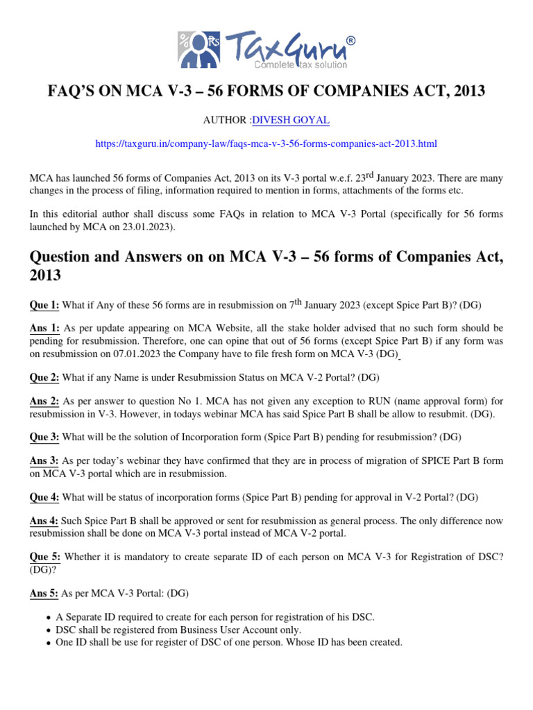 MCA V-3 Portal: Key FAQs for Companies | PDF | Cyberspace | Software