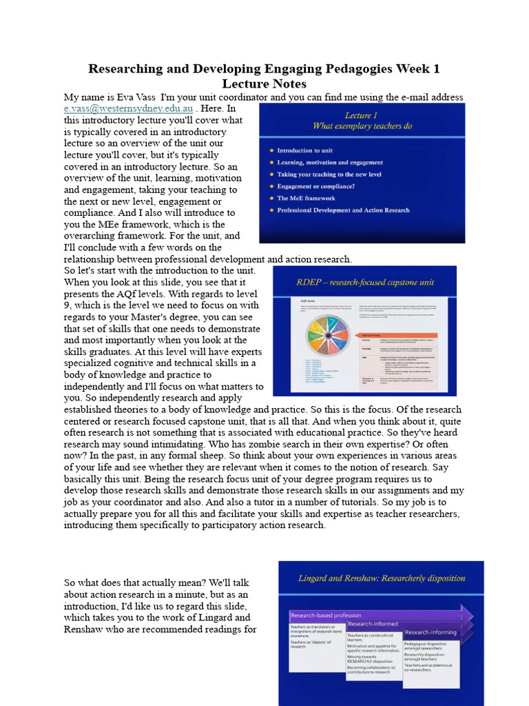 Engaging Pedagogies: Week 1 Overview | PDF | Learning | Teachers