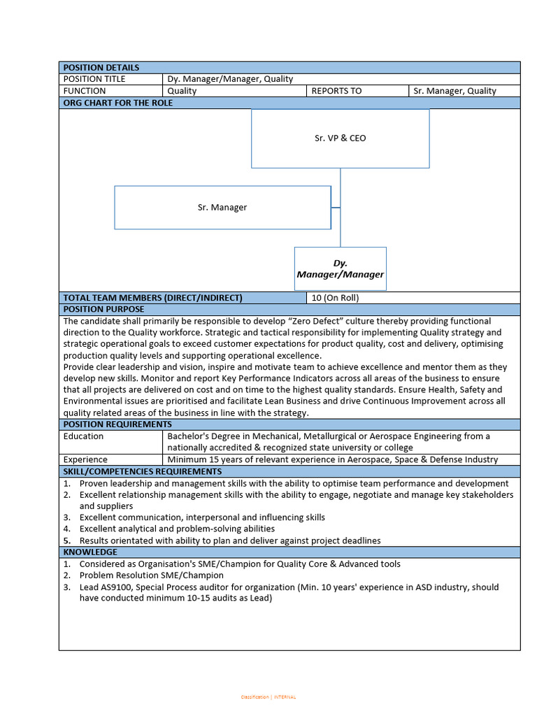 JD - Quality Manager | PDF | Performance Indicator | Audit