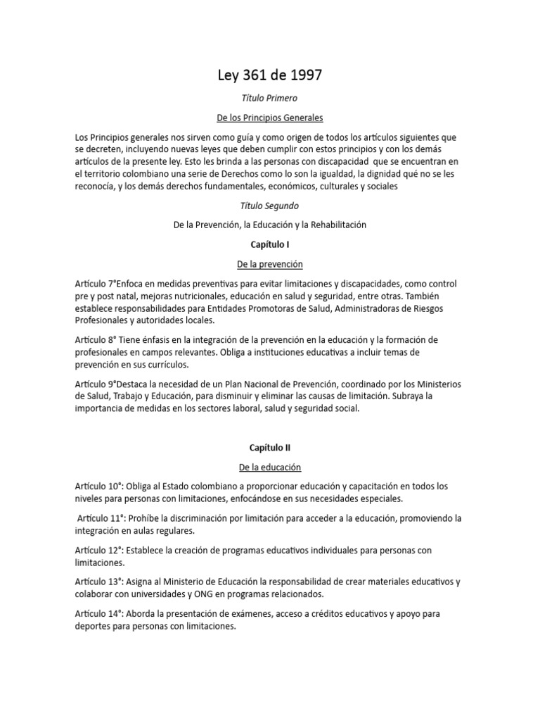An lisis De La Ley 361 De 1997 PDF Accesibilidad Derecho Laboral
