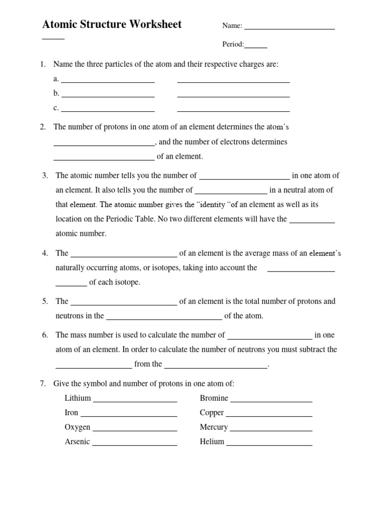 Atomic Structure Packet | PDF | Atoms | Chemical Elements