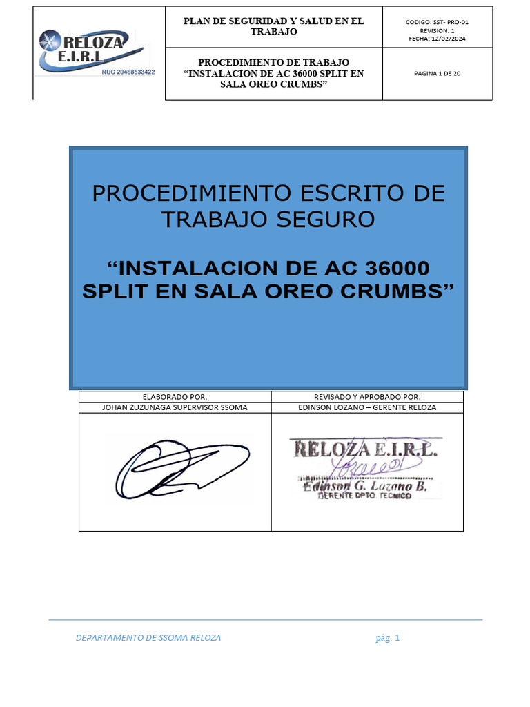 162 Sst-Pro-Instalacion de Ac 36000 Split en Sala Oreo Crumbs | PDF ...