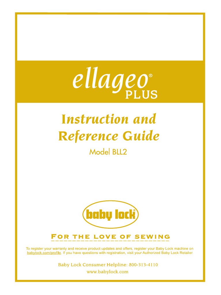 Baby Lock Ellageo Plus BLL2 Sewing Machine Instruction Manual | PDF ...