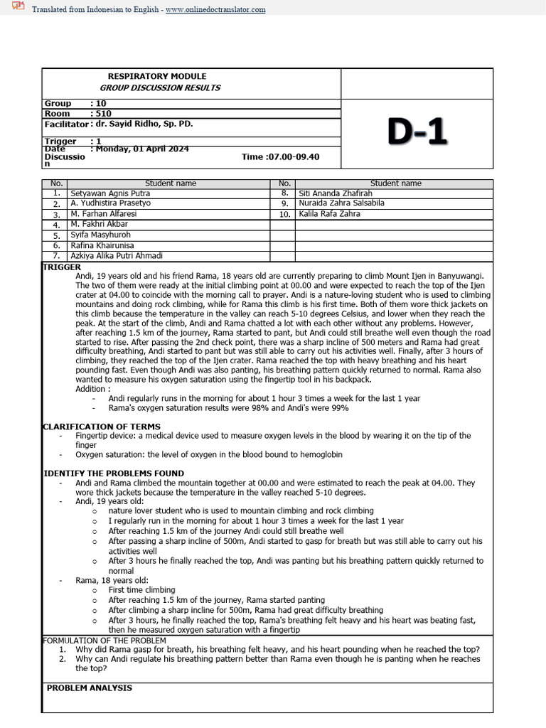 Borang DK1 P1 Kel. 10 Eng | PDF | Respiratory System | Breathing