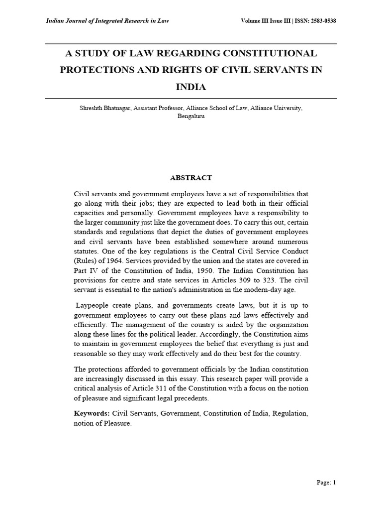 A Study of Law Regarding Constitutional Protections and Rights of Civil ...