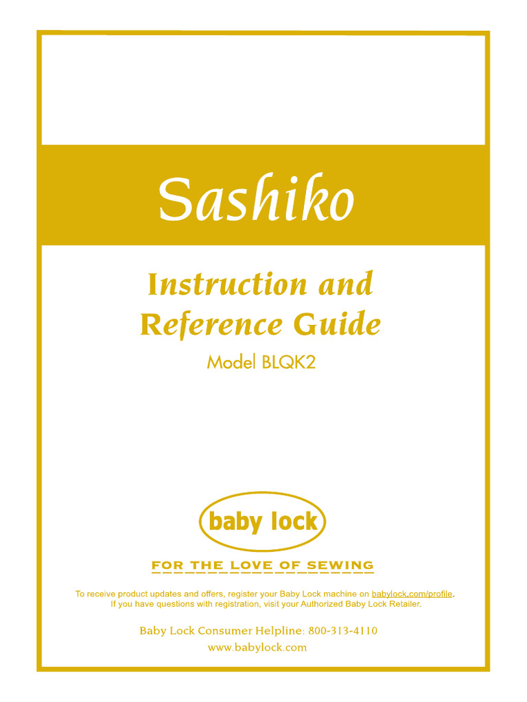 Baby Lock Sashiko BLQK2 Sewing Machine Instruction Manual | PDF ...