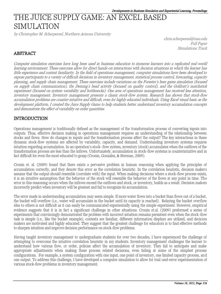The Juice Supply Game: An Excel Based Simulation | Download Free PDF | Simulation | Operations ...