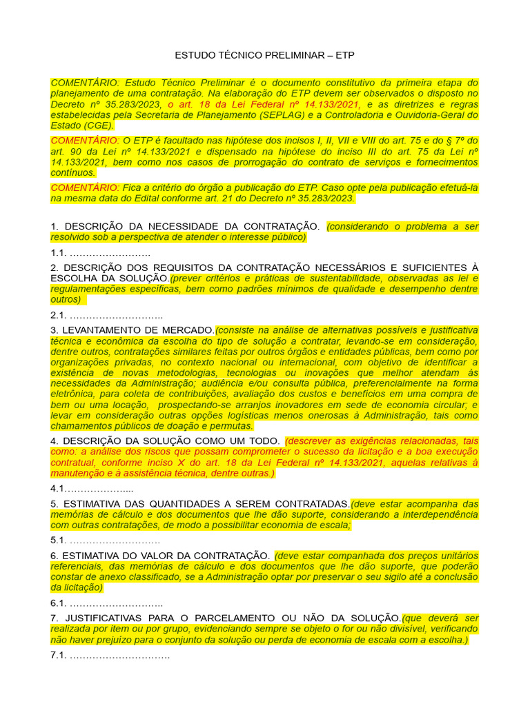 MODELO PADRAO Estudo Tecnico Preliminar | PDF | Economia