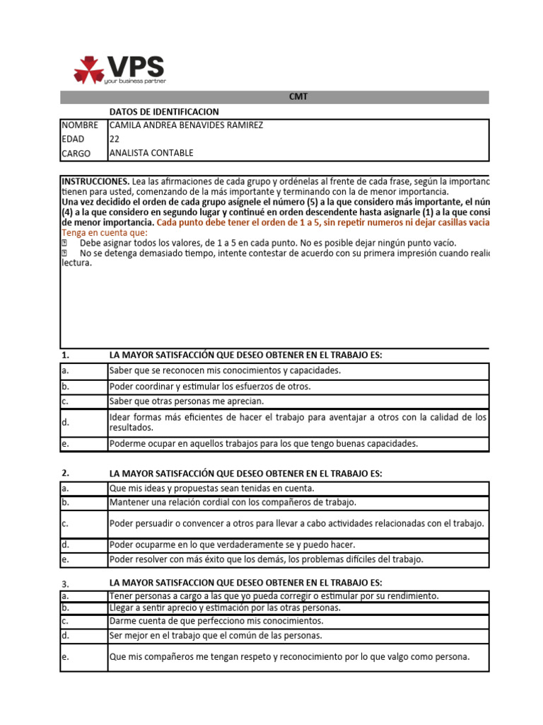 Prueba CMT - Valps Camila Benavides | PDF | Business