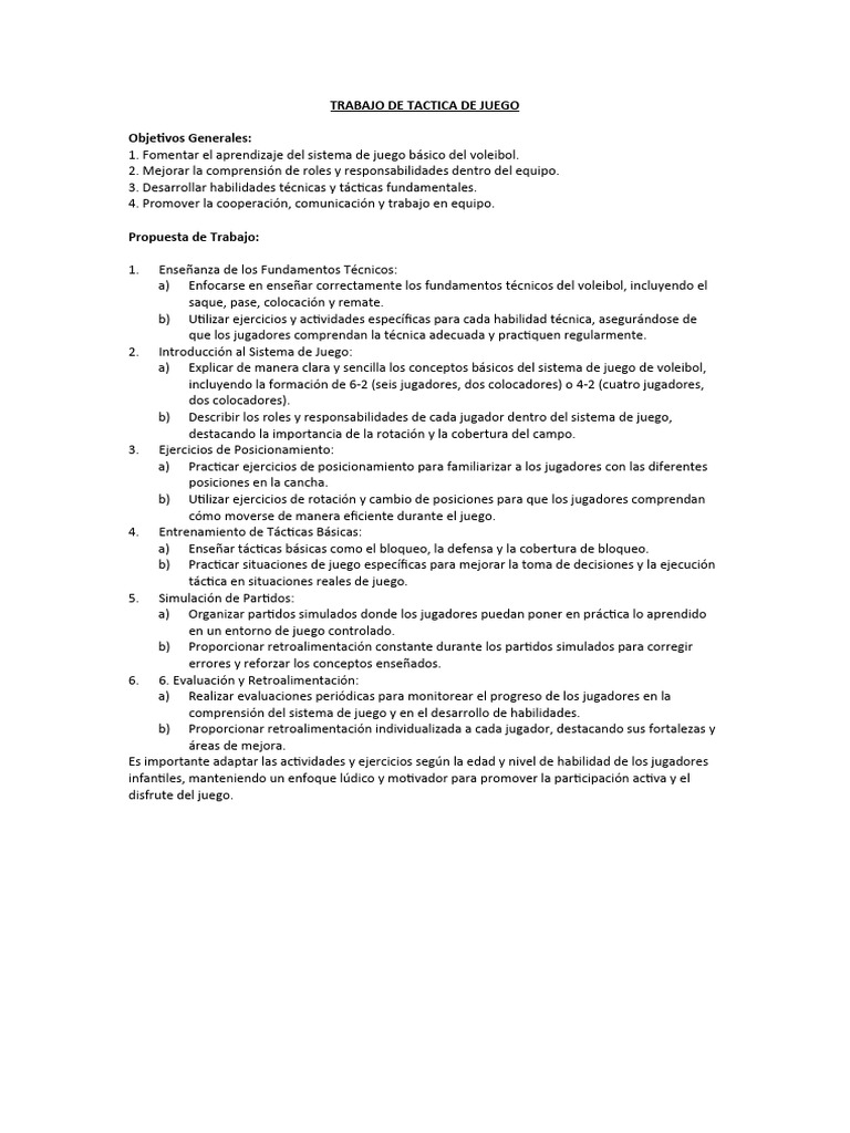 Trabajo de Tactica de Juego | PDF | Vóleibol | Evaluación Trabajo de Tactica de Juego | PDF | Vóleibol | Evaluación