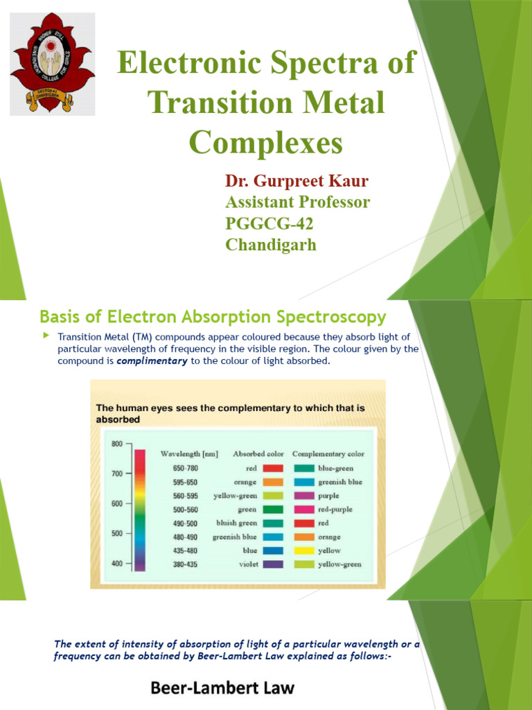 Electronic Spectra of Transition Metal | PDF | Electron Configuration ...