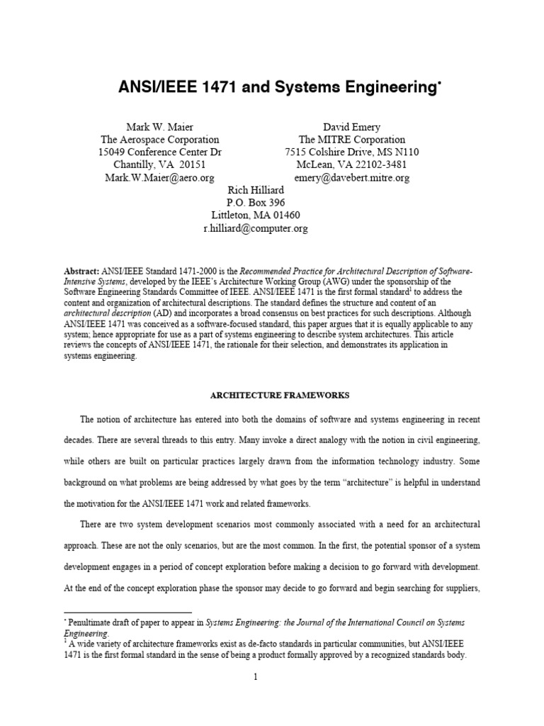 Ansi Ieee 1471 | Download Free PDF | System | Software Architecture