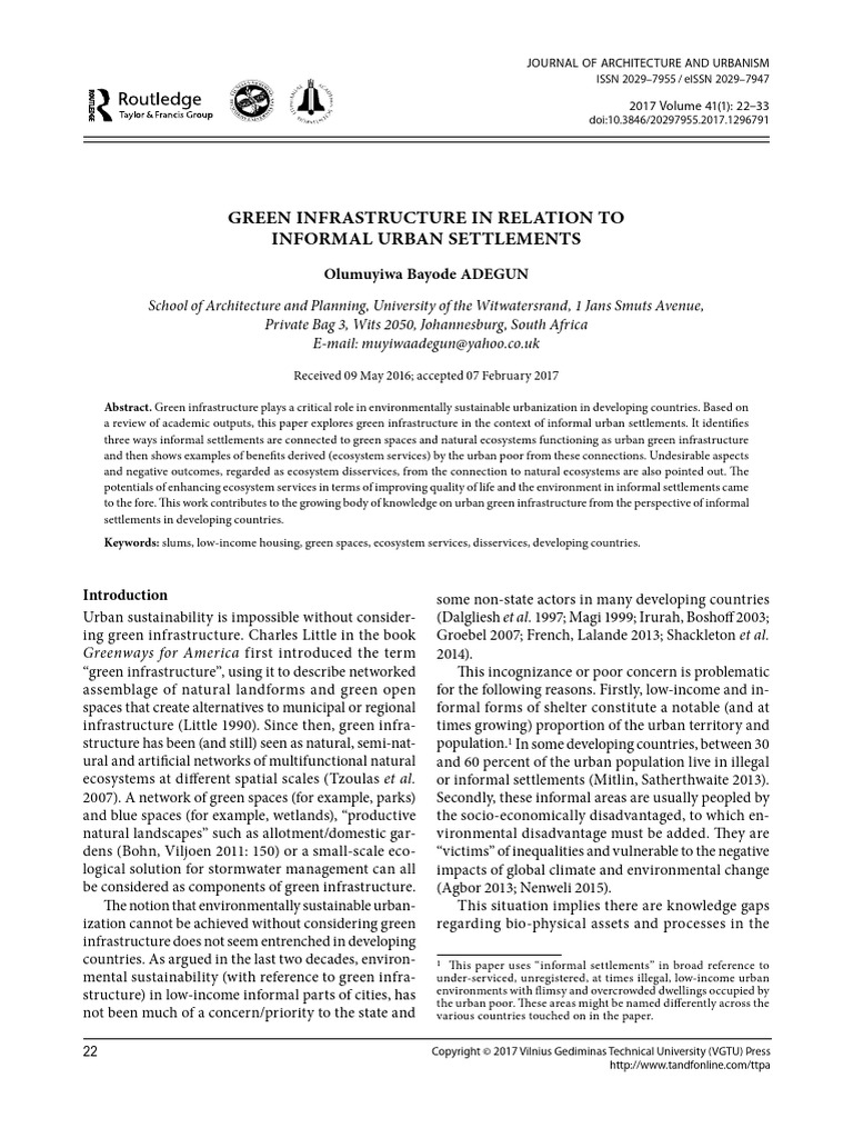Green Infrastructure in Relation To Informal Urban SettlementsJournal of Architecture and ...