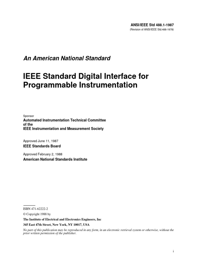 ANSI IEEE Std. 488.1-1987 - IEEE Standard Digital Interface For Programmable Instrumentation ...