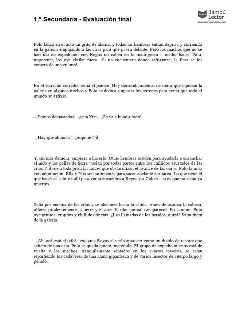 Evaluación Final: La Tribu en 1.º Secundaria | PDF | Narración | Insectos