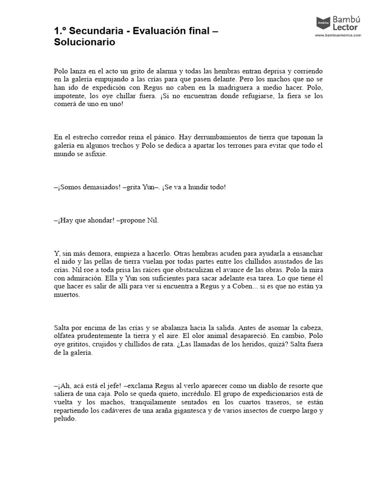 1 Secundaria Evaluacion Final Solucionario | PDF | Narración | Insectos